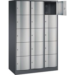 C+P 5er-Schlie&szlig;fachschrank Resisto, 3 Abteile, schwarzgrau / wei&szlig;aluminium