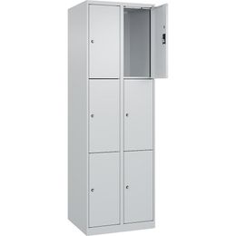 3er-Schlie&szlig;fachschrank Evolo PLUS, 2 Abteile, lichtgrau, B 600 mm, 6 F&auml;cher, mit Bodengleitern, Zylinderschloss kaiserkraft