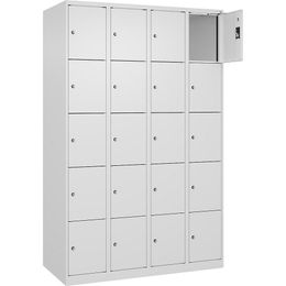 5er-Schlie&szlig;fachschrank Evolo PLUS, 4 Abteile, wei&szlig;, B 1200 mm, 20 F&auml;cher, mit Bodengleitern, Zylinderschloss kaiserkraft