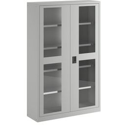 LISTA Fl&uuml;gelt&uuml;rschrank, Sichtfenstert&uuml;ren, HxB 1950 x 1250 mm, Tiefe 400 mm, lichtgrau RAL 7035