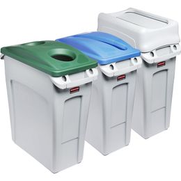 Rubbermaid Wertstoffsortierstation, 3er Set SLIM JIM®, Volumen 3 x 60 l, Doseneinwurf/Papiereinwurf/Schwingdeckel