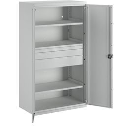 eurokraft pro Schwerlastschrank aus Stahl, 3 Fachböden, Schubladen 1 x 60 mm, 1 x 120 mm, 1 x 180 mm hoch, lichtgrau/lichtgrau