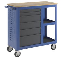 Werkzeugwagen, Breite 965 mm, mit 6 Schubladen + 2 Ablagen, Korpus enzianblau kaiserkraft