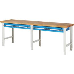 eurokraft pro Werkbank, Baukastensystem Serie 7000, 4 Hängeschubladen, BxT 2500 x 700 mm
