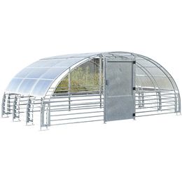 Mottez Geschlossener Unterstand, HxB 2370 x 5840 mm, Metalloptik, Anbaueinheit, f&uuml;r 6 Fahrr&auml;der