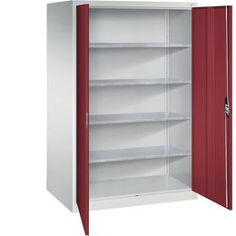C+P Werkstatt-Fl&uuml;gelt&uuml;rschrank, HxBxT 1950 x 1200 x 800 mm, lichtgrau / rubinrot