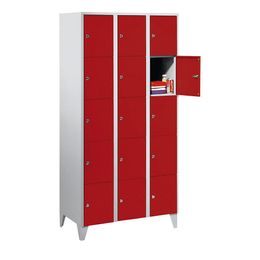 Wolf 5er-Schlie&szlig;fachschrank M&uuml;nchen, 3 Abteile, lichtgrau / feuerrot, B 900 mm, mit F&uuml;&szlig;en