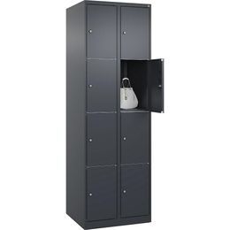 C+P 4er-Schlie&szlig;fachschrank Classic PLUS, 2 Abteile, grau, B 600 mm, 8 F&auml;cher, mit Bodengleitern