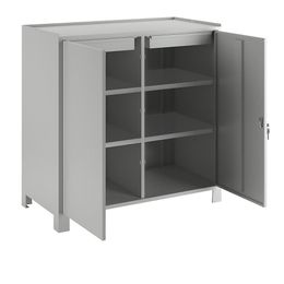 Wolf Werkzeugschrank mit Füßen, HxBxT 1000 x 1000 x 500 mm, Trennwand, je Seite 1 Schublade und 2 Fachböden, lichtgrau RAL 7035
