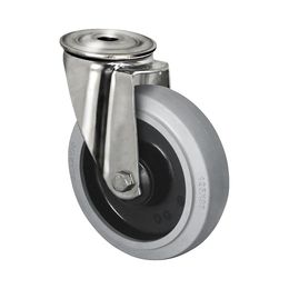 Elastik-Reifen auf PA-Felge, Edelstahlgeh&auml;use, Rad-&Oslash; x Breite 100 x 35 mm, R&uuml;ckenloch, ab 2 Stk, Lenkrolle, Rollenlager kaiserkraft