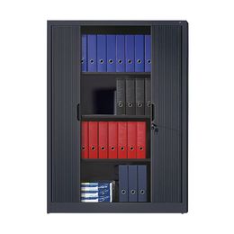 C+P Rollladenschrank mit Horizontal-Jalousie, HxBxT 1660 x 1200 x 420 mm, 3 Fachböden, 4 Ordnerhöhen, schwarzgrau