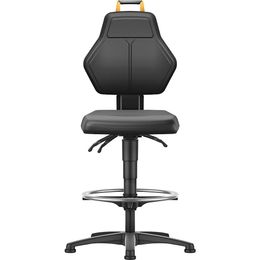 eurokraft pro Arbeitsdrehstuhl, schwarz, Hochstuhl mit Bodengleitern und Fu&szlig;ring, Kunstlederbezug