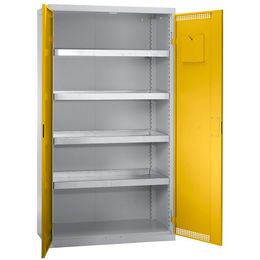 Umweltschrank mit Türlochung, HxBxT 1800 x 1000 x 500 mm, 4 Wannenböden, lichtgrau / signalgelb kaiserkraft