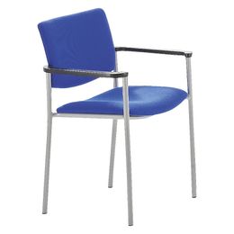 Polster-Besucherstuhl mit Kunststoffgleitern, Gestell alufarben, Bezug blau kaiserkraft