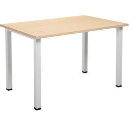 Mehrzwecktisch DUO-U, gerade Platte, Tiefe 800 mm, Breite 1200 mm, Birke, wei&szlig; kaiserkraft