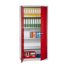 eurokraft pro Fl&uuml;gelt&uuml;rschrank aus Stahlblech, HxBxT 1950 x 950 x 500 mm, 4 Fachb&ouml;den, lichtgrau RAL 7035 / verkehrsrot RAL 3020
