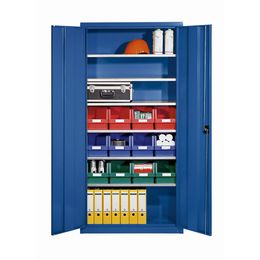 eurokraft pro Materialschrank aus Stahlblech, mit 12 Sichtlagerk&auml;sten, enzianblau RAL 5010