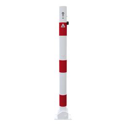 Schake Absperrpfosten, &Oslash; 60 mm, wei&szlig; / rot, klappbar mit Profilzylinder, ohne &Ouml;se