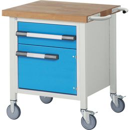 eurokraft pro Fahrbare Werkbank Serie 8000, Gestellbauweise, 1 Schublade, 1 Tür, Ablageboden, BxT 750 x 700 mm