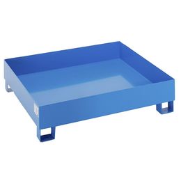 eurokraft basic Stahl-Auffangwanne f&uuml;r 200-l-F&auml;sser, LxBxH 1200 x 1200 x 285 mm, mit Zulassung, blau pulverbeschichtet, ohne Gitterrost