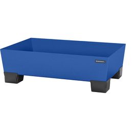 eurokraft pro Stahl-Auffangwanne mit Kunststoff-Füßen, LxBxH 1240 x 815 x 360 mm, blau, ohne Gitterrost