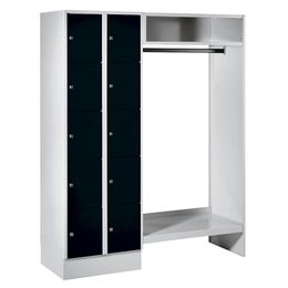 Wolf Schlie&szlig;fach-Garderobensystem Dresden, 2 Abteile links, 1 Garderobe, B 1470 mm, lichtgrau / tiefschwarz