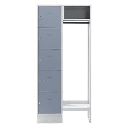 Wolf Schlie&szlig;fach-Garderobensystem Dresden, 5 F&auml;cher, 1 Garderobe, B 850 mm, lichtgrau / silbergrau