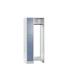 Wolf Schlie&szlig;fach-Garderobensystem Dresden, 5 F&auml;cher, 1 Garderobe, B 750 mm, lichtgrau / taubenblau