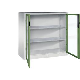 C+P Sichtfenster-Fl&uuml;gelt&uuml;rschrank, HxBxT 1200 x 1200 x 500 mm, 2 Fachb&ouml;den, lichtgrau / resedagr&uuml;n