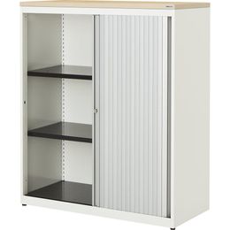 Mauser Querrollladenschrank, HxBxT 1180 x 800 x 432 mm, Kunststoffplatte, 2 Fachb&ouml;den, reinwei&szlig; / alufarben / Ahorn