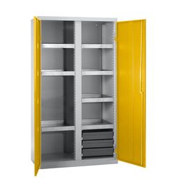 Umweltschrank ohne T&uuml;rlochung, HxBxT 1800 x 1000 x 500 mm, 7 Wannenb&ouml;den, lichtgrau / signalgelb kaiserkraft