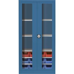 Mauser Sichtfenster-Fl&uuml;gelt&uuml;renschrank, mit 12 Sichtlagerk&auml;sten, brillantblau