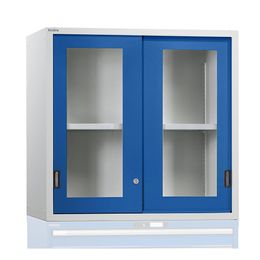 LISTA Aufsatzschrank mit Schiebet&uuml;ren, T&uuml;ren mit Sichtfenster, HxBxT 1000 x 1023 x 725 mm, enzianblau
