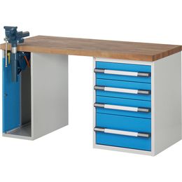 eurokraft pro Werkbank, Baukastensystem Serie 7000, 1 Schrank, 1 Standcontainer je 4 Schubladen, BxT 1500 x 700 mm