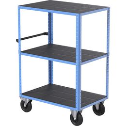 eurokraft pro Etagenwagen CustomLine, 4-seitig offen, 3 Etagen, lichtblau RAL 5012, Vollgummi