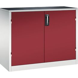 C+P Werkstatt-Beistellschrank mit Flügeltüren und Schubladen, HxBxT 1000 x 1200 x 500 mm, lichtgrau / rubinrot