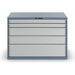 LISTA Schubladenschrank, 5 Schubladen, BxTxH 1431 x 725 x 1000 mm, grau metallic / lichtgrau