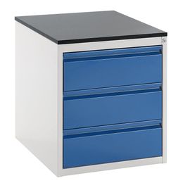 Rau Schubladenschrank mit Teleskopführungen, Höhe 640 mm, Schubladen 3 x 180 mm, lichtgRau / enzianblau, Breite 580 mm