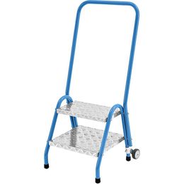 eurokraft pro Stahlrohr-Tritt, mit Handlauf und Rollen, 2 Stufen, lichtblau