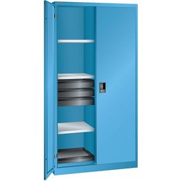 LISTA Fl&uuml;gelt&uuml;renschrank, HxBxT 1950 x 1000 x 580 mm, Leergeh&auml;use mit 8 Fachb&ouml;den, 6 Schubladen, lichtblau