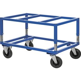 Kongamek Paletten-Fahrgestell KM222, LxBxH 1200 x 800 x 655 - 830 mm, blau, 2 Lenk- und 2 Bockrollen, ab 5 Stk