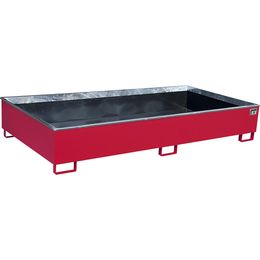 eurokraft pro Regal-Bodenwanne mit PE-Einsatz, 1000 l Auffangvolumen, LxBxH 2665 x 1315 x 440 mm, rot, ab 3 Stk