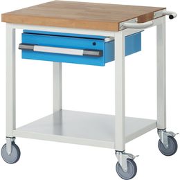 eurokraft pro Fahrbare Werkbank Serie 8000, Gestellbauweise, 1 Hängeschublade, Ablageboden, BxT 750 x 700 mm