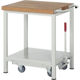 eurokraft pro Fahr- und absenkbare Werkbank, Gestellbauweise Serie 8000, 1 Ablageboden, BxT 750 x 700 mm