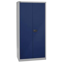Bisley UNIVERSAL Flügeltürenschrank, HxBxT 1950 x 914 x 500 mm, 4 verzinkte Fachböden, 5 Ordnerhöhen, lichtgrau / oxfordblau