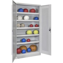 Pavoy Ball-Fl&uuml;gelt&uuml;rschrank, H&ouml;he 1950 mm, mit Lochblech-T&uuml;ren, Breite 1000 mm, grau