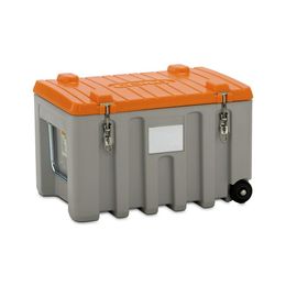 CEMO Universalbox aus Polyethylen, Inhalt 150 l, Trolley, grau / orange