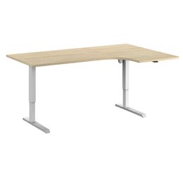 eurokraft basic Schreibtisch Venla, elektrisch höhenverstellbar, Ecke, BxT 1800 x 1200 mm, Eiche/weiß, rechts