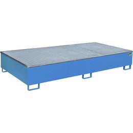 eurokraft pro Regal-Bodenwanne mit PE-Einsatz, mit Rost, 1000 l, LxBxH 2665 x 1315 x 440 mm, blau