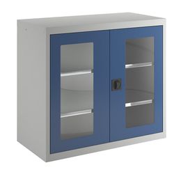 Fl&uuml;gelt&uuml;rschrank, mit Sichtfenstert&uuml;ren, 2 Fachb&ouml;den, lichtgrau / enzianblau kaiserkraft